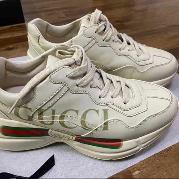 Gucci | Shoes | Gucci Rython Leather Logo Sneakers | Poshmark